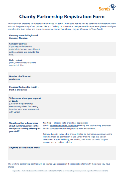 Charity Partnership Form | Sands